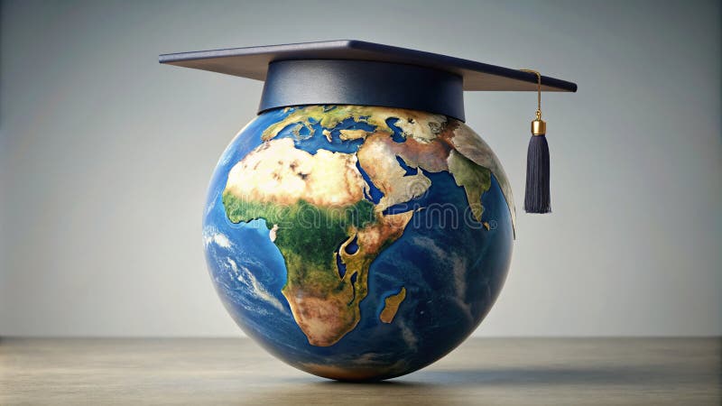 Graduation Hat Placed on a Spinning Earth Globe Highlighting Global ...