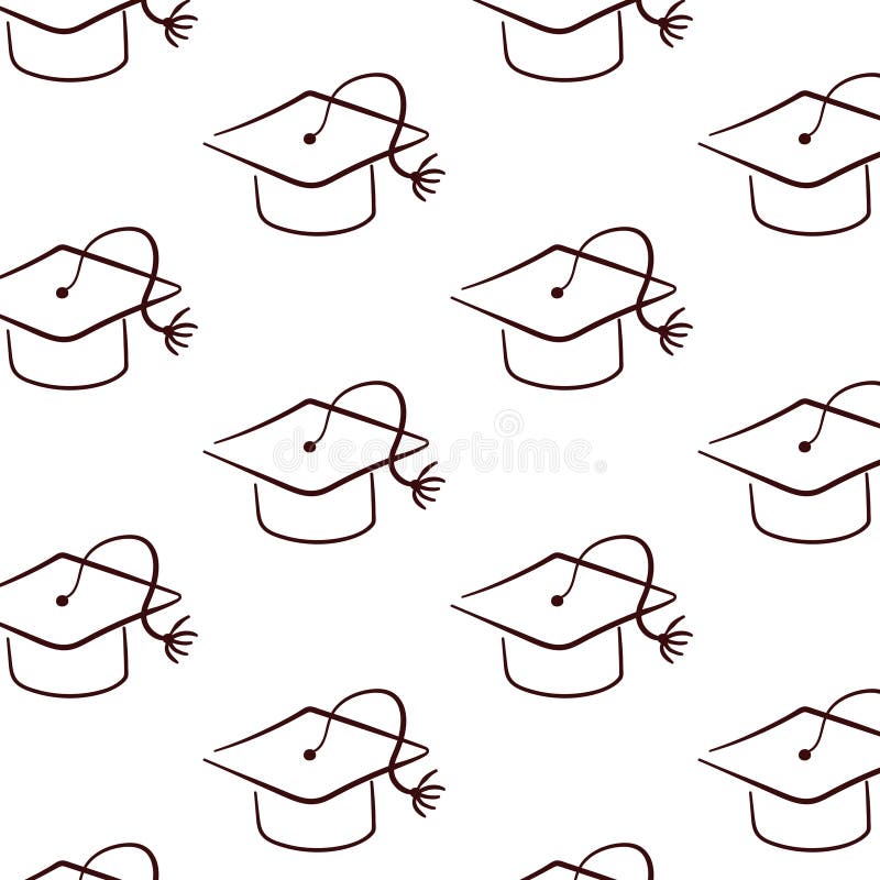 Graduation Hat Seamless Pattern in Line Art Style. Doodle College ...