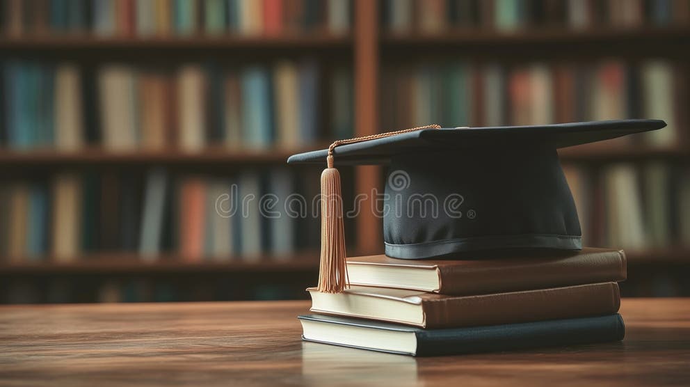 A Graduation Hat and a Set of Study Aids Stock Image - Image of ...