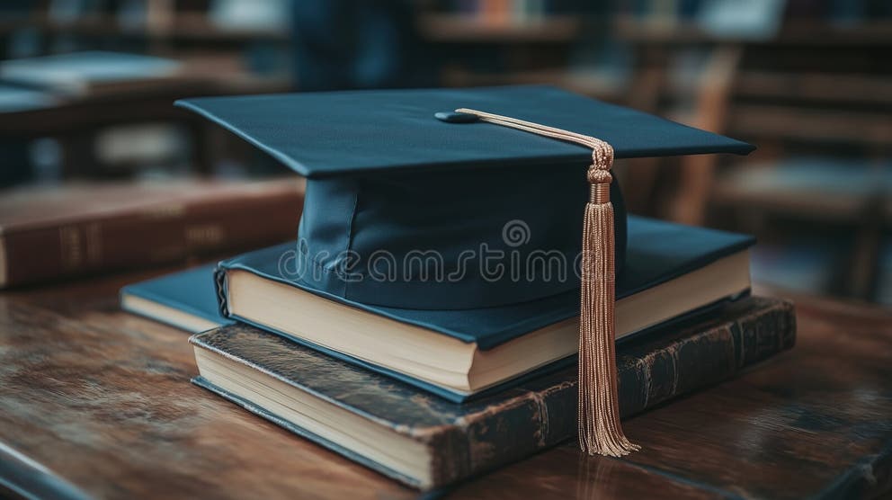 A Graduation Hat and a Set of Study Aids Stock Photo - Image of wisdom ...