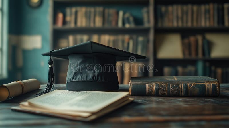 A Graduation Hat and a Set of Study Aids Stock Image - Image of ...