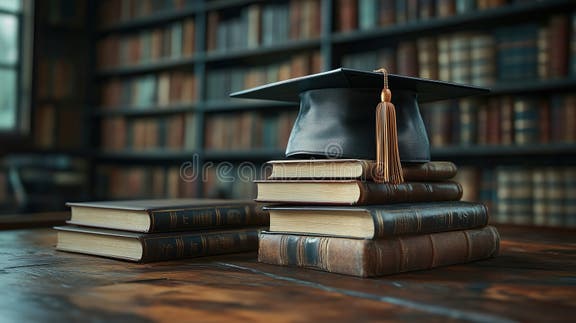 A Graduation Hat and a Set of Study Aids Stock Photo - Image of symbol ...