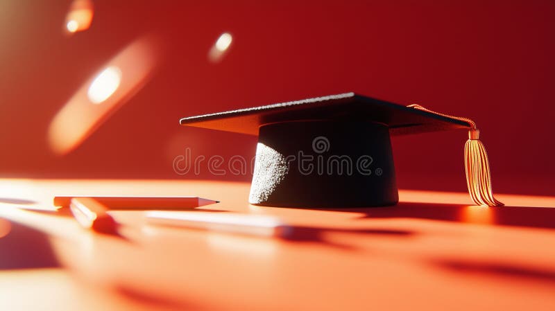 A Graduation Hat and a Set of Study Aids Stock Photo - Image of ...