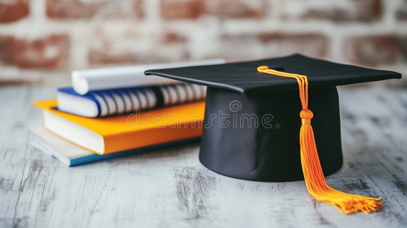 A Graduation Hat and a Set of Study Aids. Stock Image - Image of ...