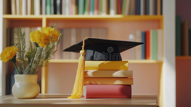 A Graduation Hat and a Set of Study Aids. Stock Image - Image of ...