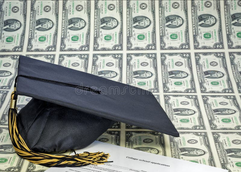 Graduation Hat on Sheet of Uncut Money Stock Photo - Image of dollar ...