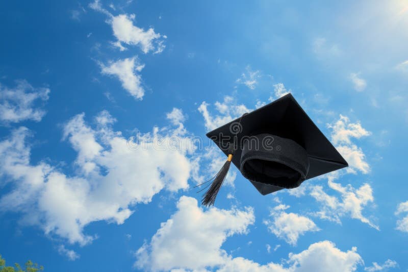 Graduation hat in the sky stock photo. Image of ceremony - 315892464