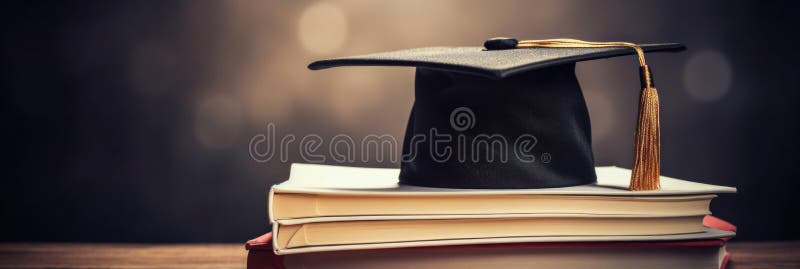 Graduation Hat and Stack of Study Books. Concept of Education and ...