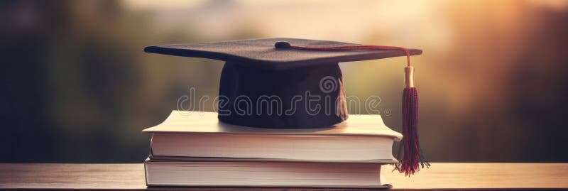 Graduation Hat and Stack of Study Books. Concept of Education and ...