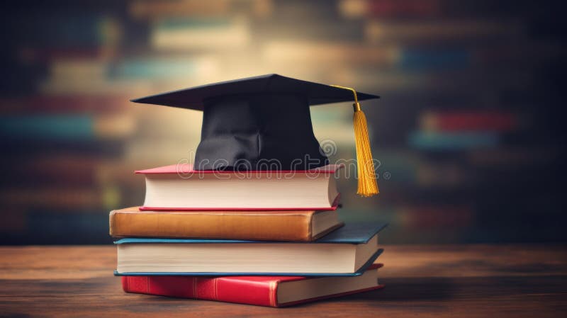 Graduation Hat and Stack of Study Books. Concept of Education and ...