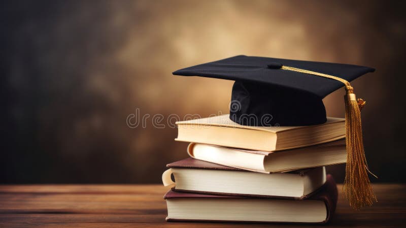 Graduation Hat and Stack of Study Books. Concept of Education and ...