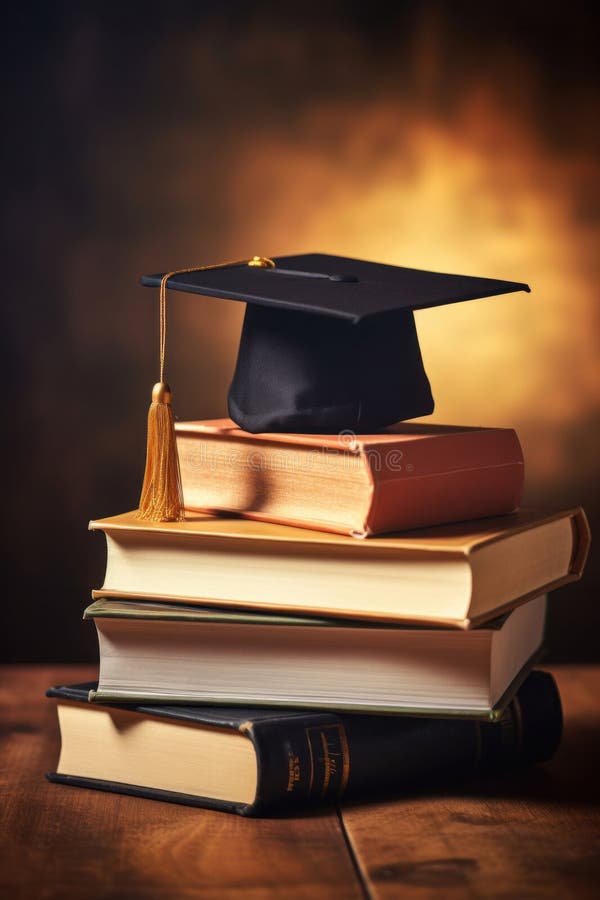 Graduation Hat and Stack of Study Books. Concept of Education and ...