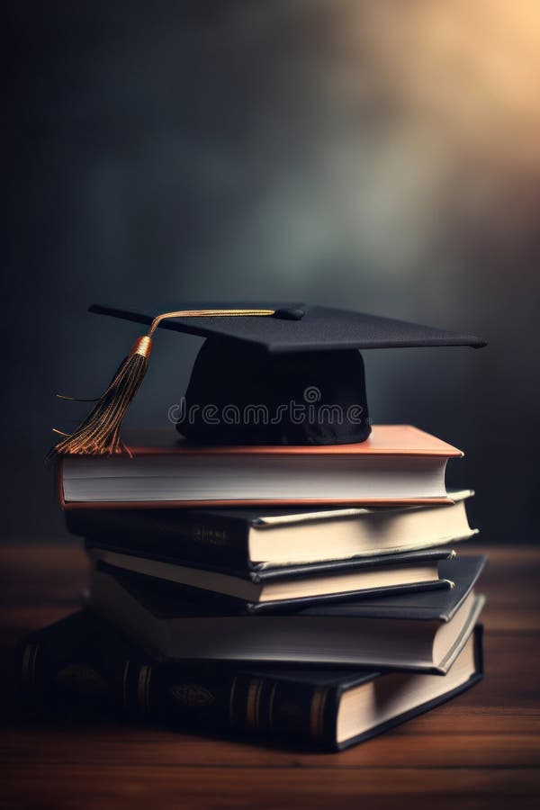 Graduation Hat and Stack of Study Books. Concept of Education and ...