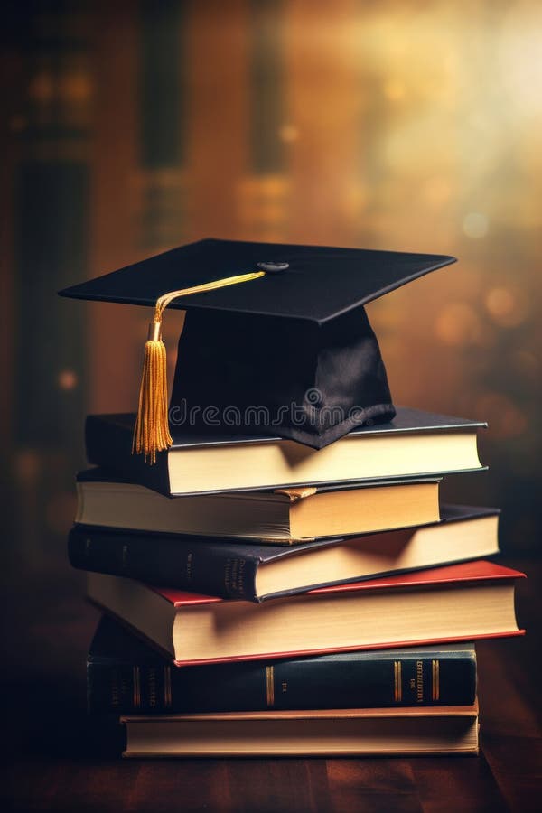 Graduation Hat and Stack of Study Books. Concept of Education and ...