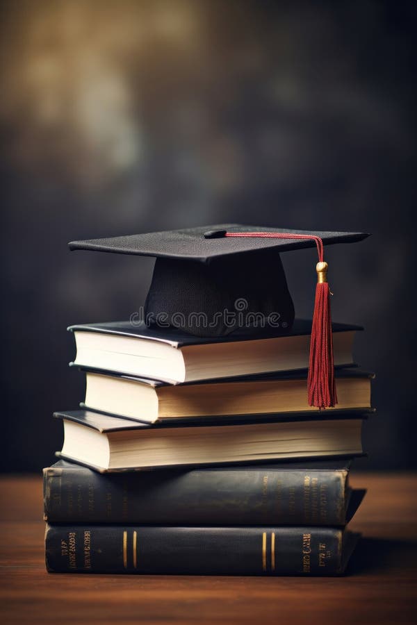 Graduation Hat and Stack of Study Books. Concept of Education and ...