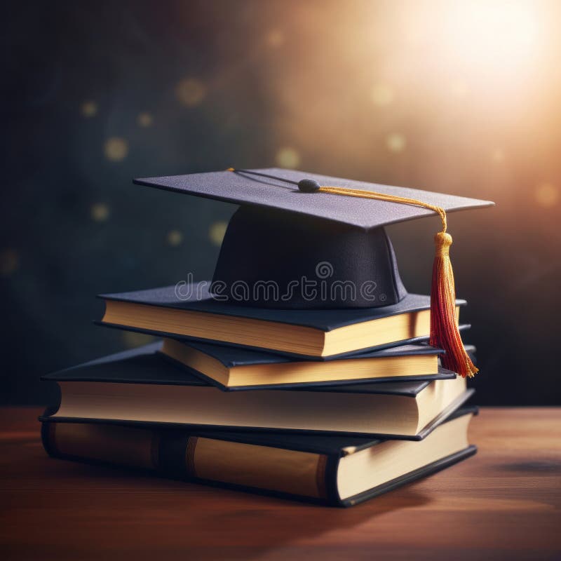 Graduation Hat and Stack of Study Books. Concept of Education and ...