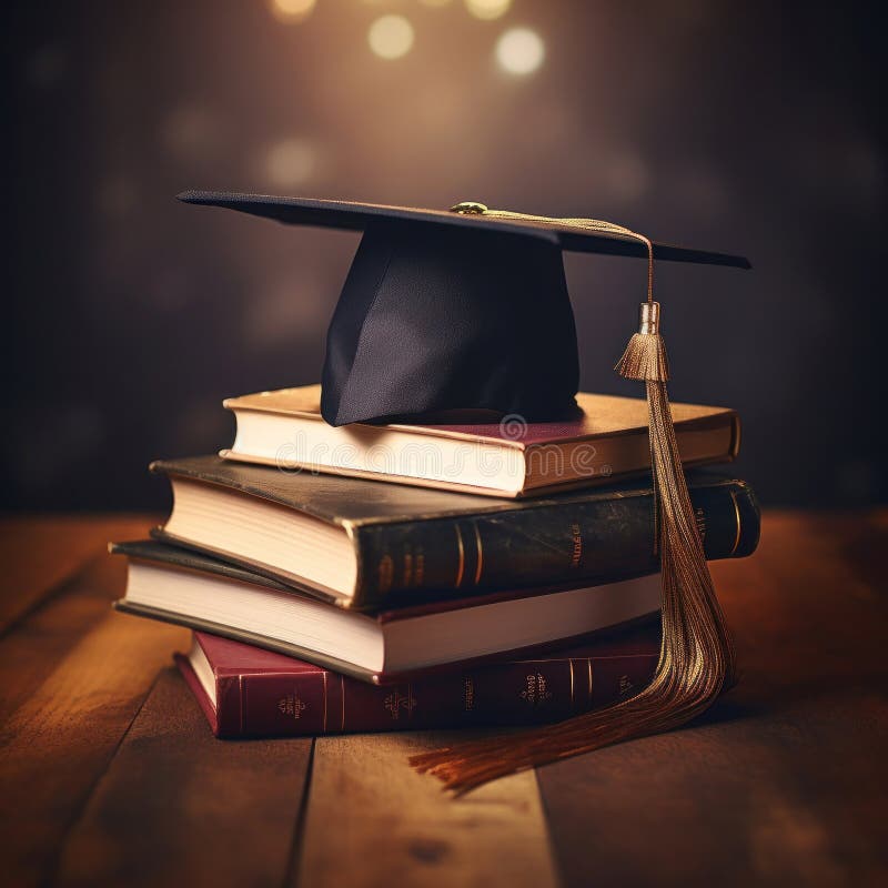 Graduation Hat and Stack of Study Books. Concept of Education and ...