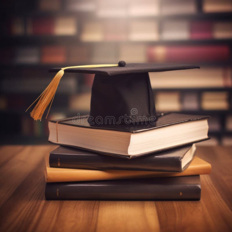 Graduation Hat and Stack of Study Books. Concept of Education and ...