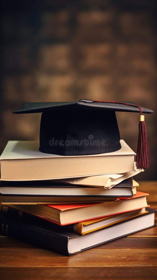 Graduation Hat and Stack of Study Books. Concept of Education and ...