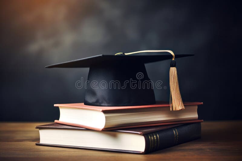 Graduation Hat and Stack of Study Books. Concept of Education and ...