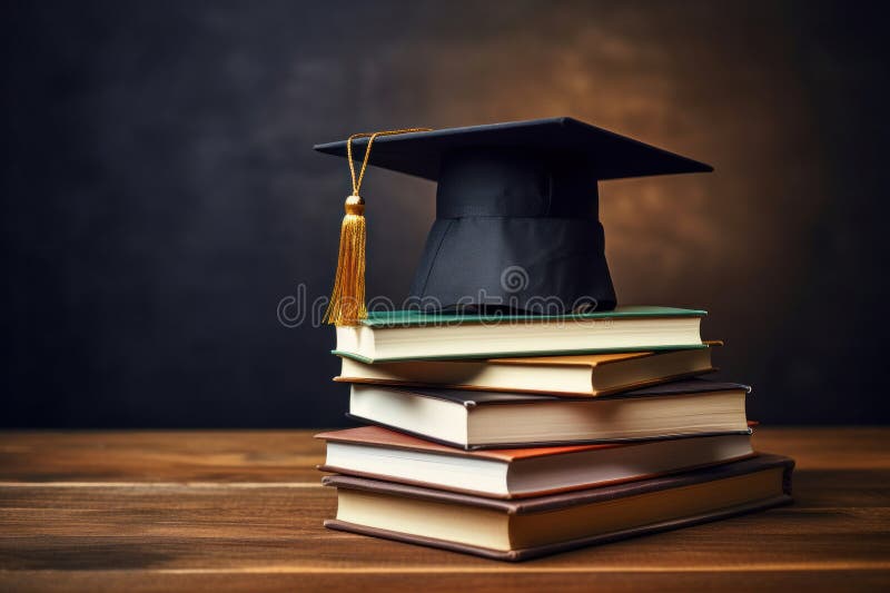 Graduation Hat and Stack of Study Books. Concept of Education and ...