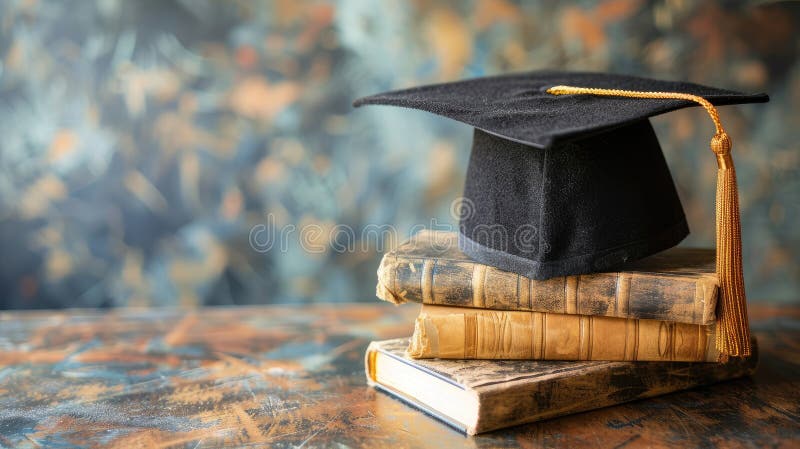 Graduation Hat and Stack of Study Books Stock Illustration ...