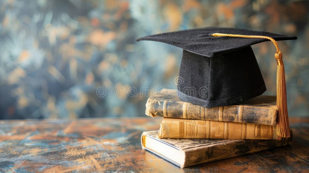 Graduation Hat and Stack of Study Books Stock Illustration ...