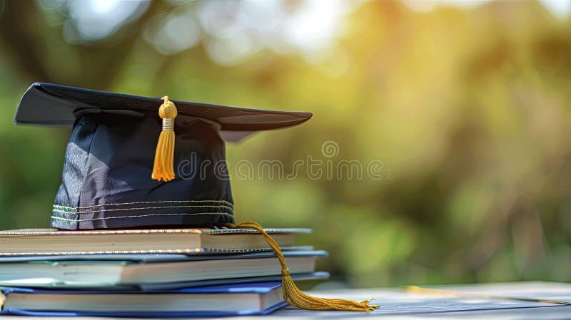 Graduation Hat and Stack of Study Books Stock Illustration ...