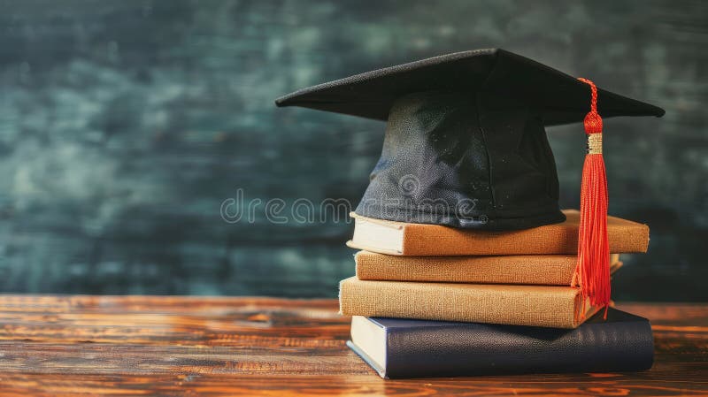 Graduation Hat and Stack of Study Books Stock Illustration ...