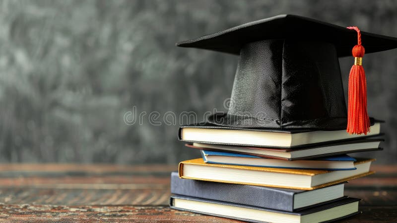 Graduation Hat and Stack of Study Books Stock Illustration ...