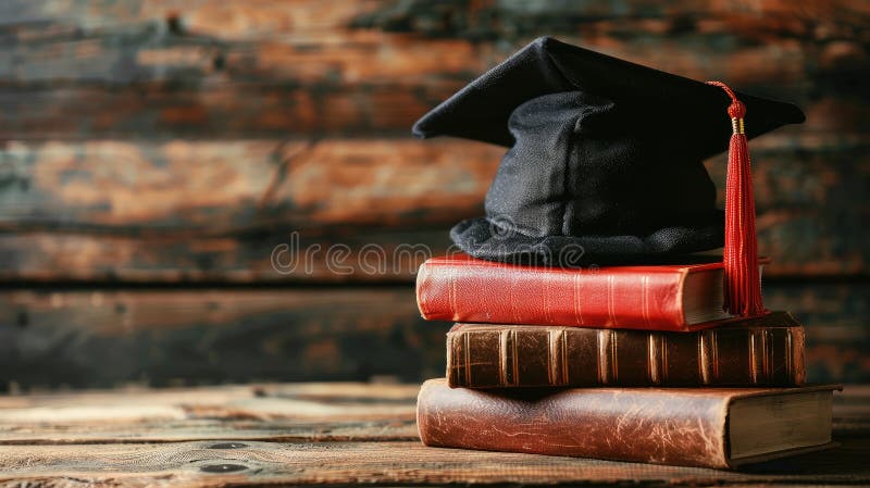 Graduation Hat and Stack of Study Books Stock Illustration ...