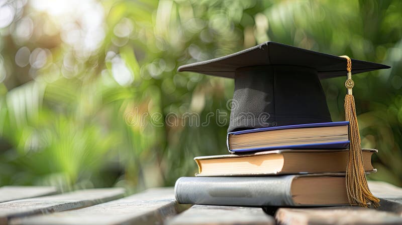 Graduation Hat and Stack of Study Books Stock Illustration ...