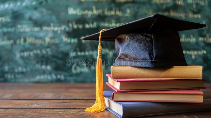 Graduation Hat and Stack of Study Books Stock Illustration ...