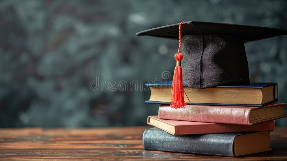 Graduation Hat and Stack of Study Books Stock Illustration ...