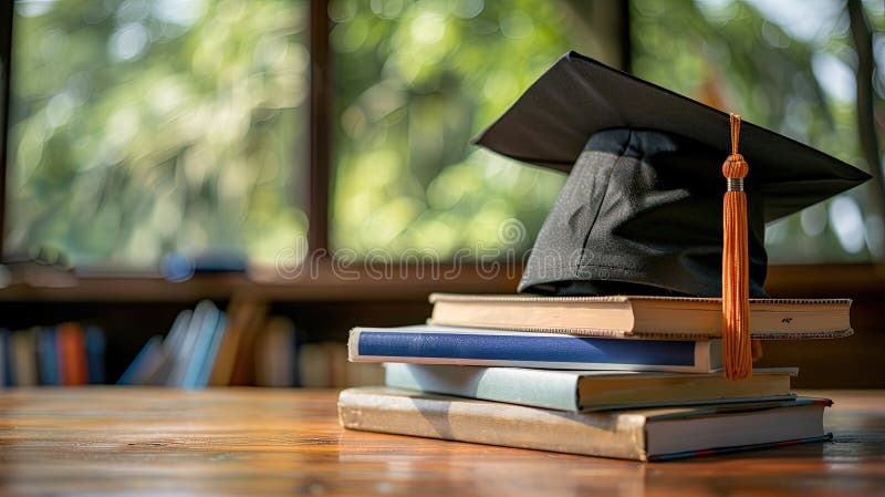 Graduation Hat and Stack of Study Books Stock Illustration ...