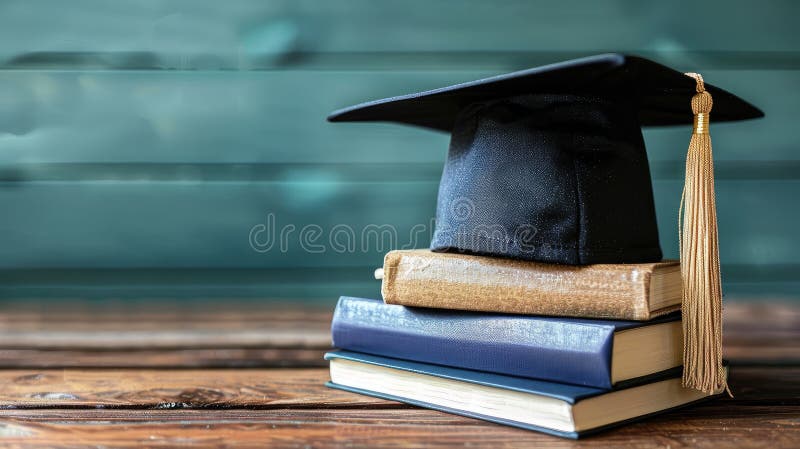 Graduation Hat and Stack of Study Books Stock Illustration ...