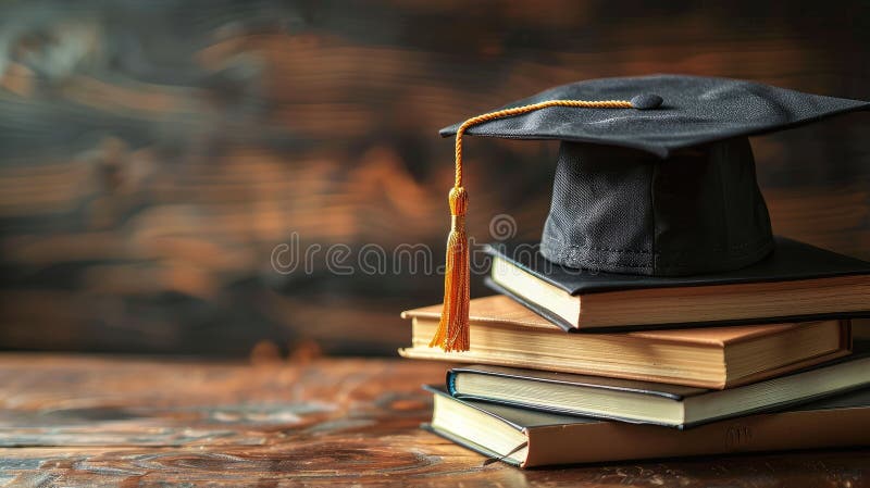 Graduation Hat and Stack of Study Books Stock Illustration ...