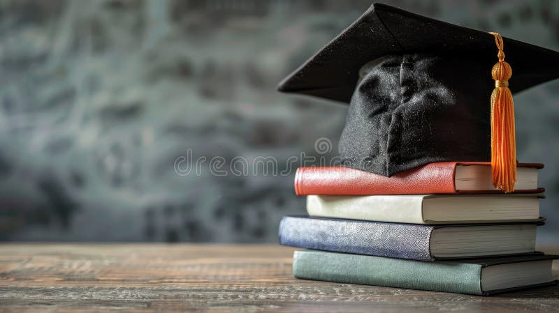Graduation Hat and Stack of Study Books Stock Illustration ...