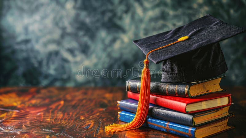Graduation Hat and Stack of Study Books Stock Illustration ...