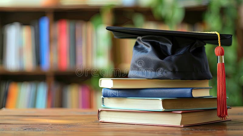 Graduation Hat and Stack of Study Books Stock Illustration ...