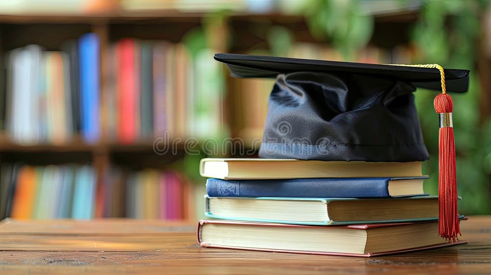 Graduation Hat and Stack of Study Books Stock Illustration ...