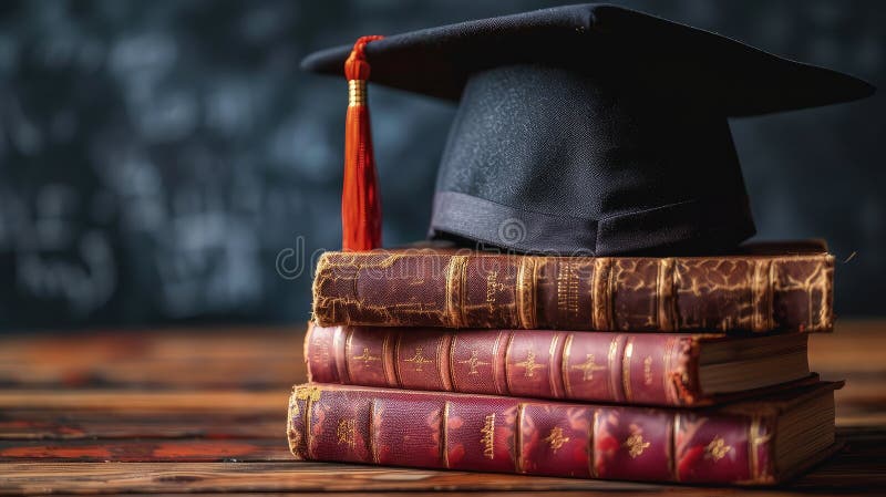 Graduation Hat and Stack of Study Books Stock Illustration ...