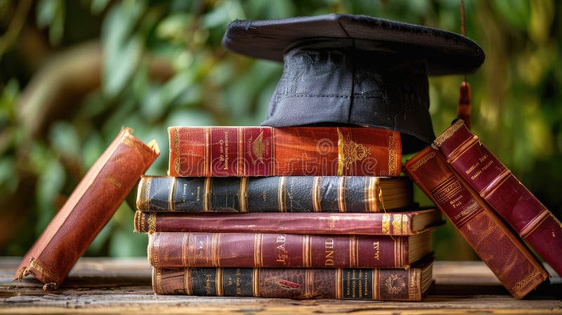 Graduation Hat and Stack of Study Books Stock Illustration ...