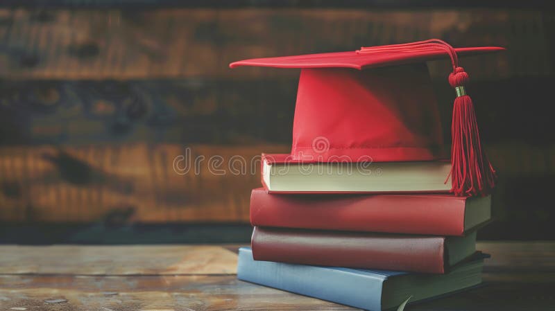 Graduation Hat and Stack of Study Books. Stock Image - Image of school ...