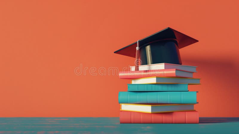 Graduation Hat and Stack of Study Books. Stock Image - Image of ...