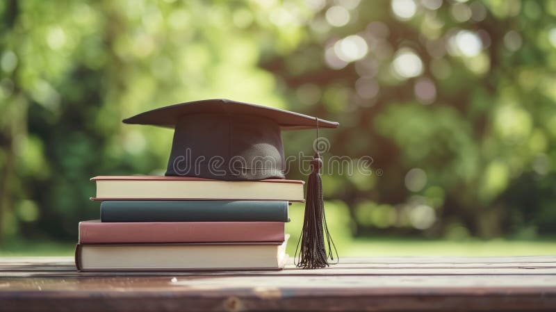 Graduation Hat and Stack of Study Books. Stock Photo - Image of student ...