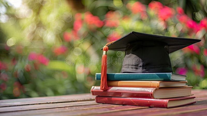 Graduation Hat and Stack of Study Books Stock Illustration ...