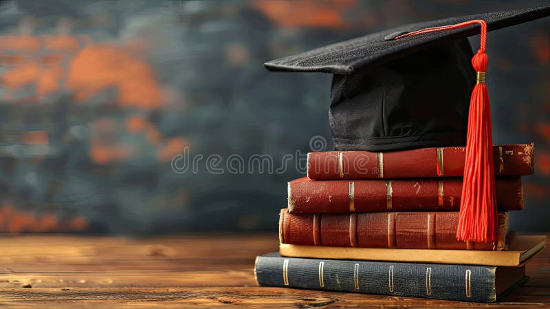 Graduation Hat and Stack of Study Books Stock Illustration ...
