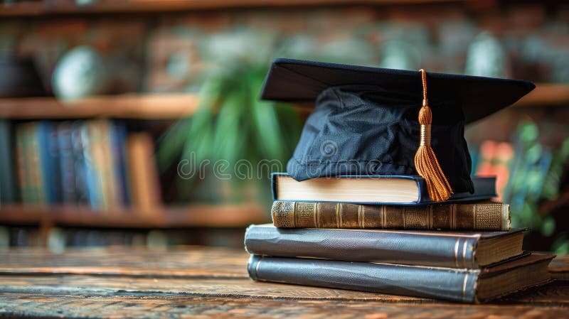 Graduation Hat and Stack of Study Books Stock Illustration ...