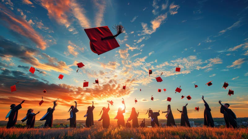 The Graduation Hat Toss. AI Generated Stock Photo - Image of education ...
